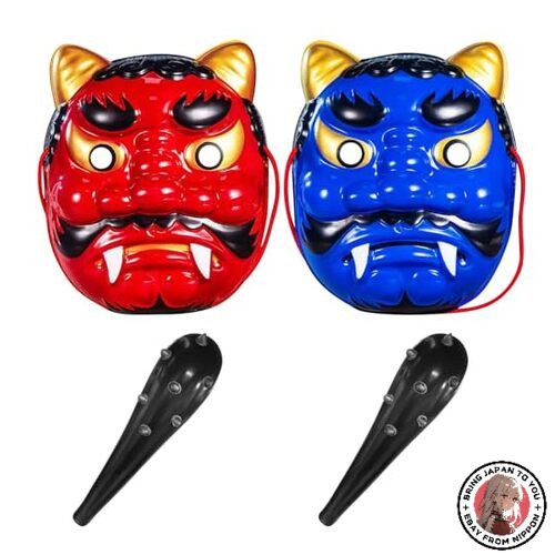 NEW [DECEED] Setsubun 2 Oni Masks + 2 Clubs Bean-throwing Mask Paper ...