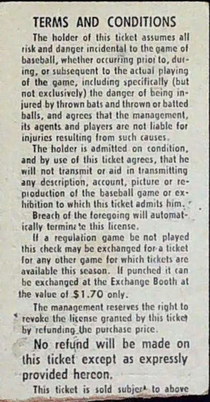 New York Yankees Rain Check Ticket Stub Game 3B Mezzanine $2.50 1978–79 ...