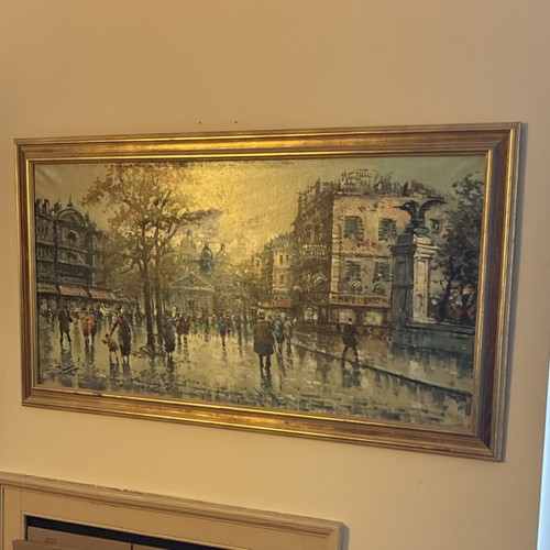 Framed Impressionist Oil Painting on Canvas – City Street Scene, Signed ...