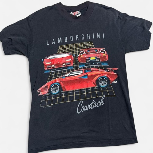 Vintage 80s 90s Red Lamborghini Countach Black T Shirt Made USA Large ...