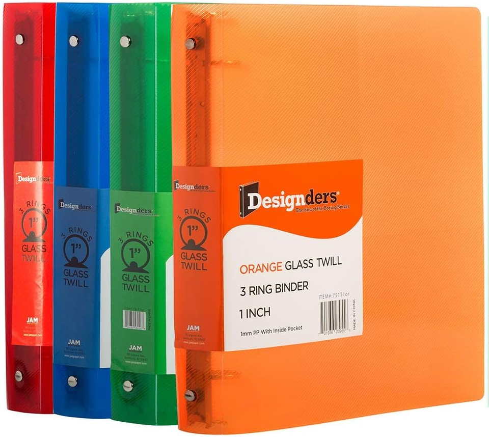Plastic 1 Inch Binders - Assorted 3 Ring Binders (Red, Blue, Green ...