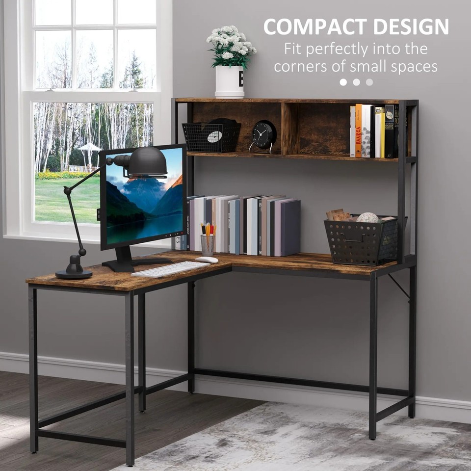 Large Industrial L Shaped Work Desk & Storage Shelf Corner Desk Home ...