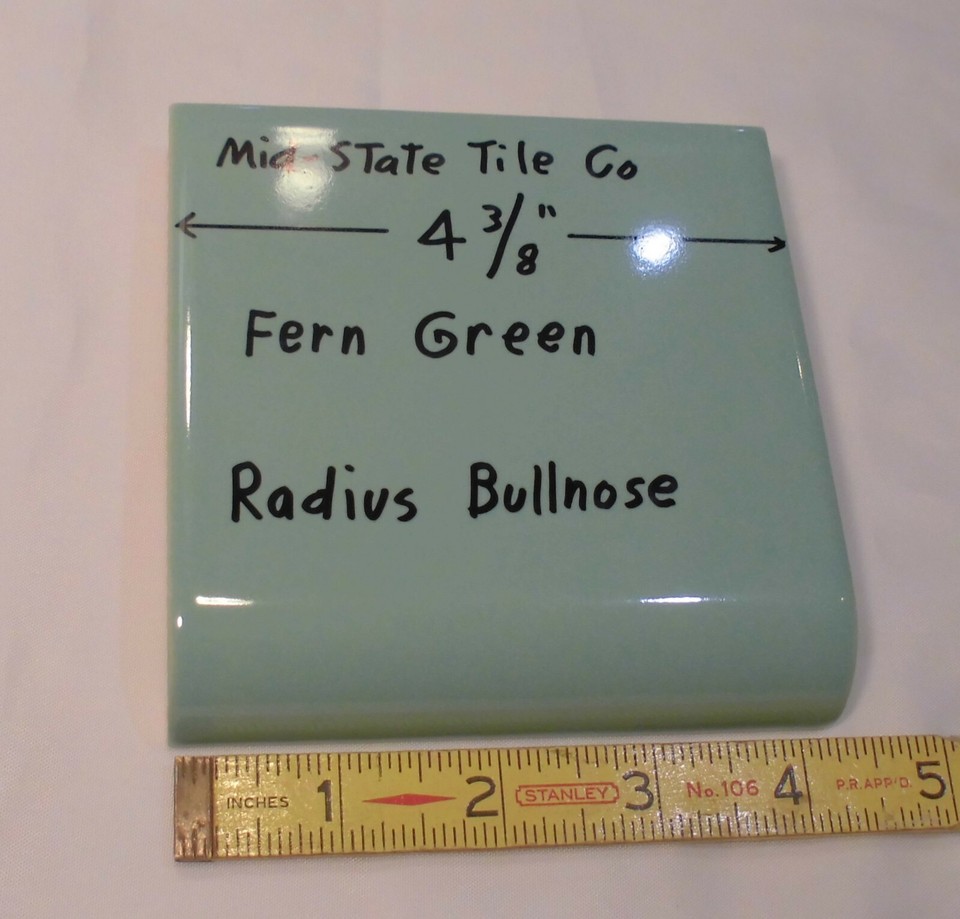 1: Fern Green Radius Bullnose Ceramic Tile 4-3/8" by Mid-State: Glossy ...