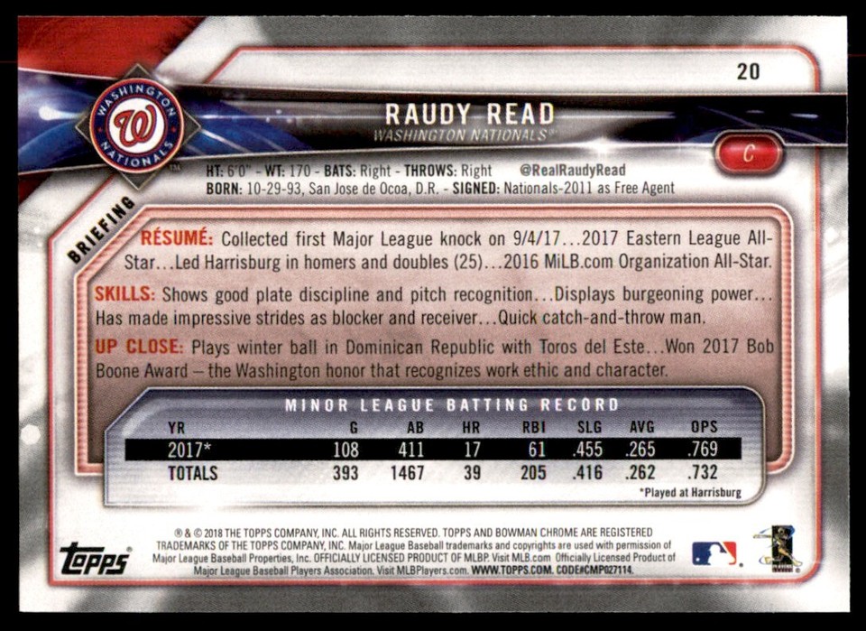 2018 Bowman Raudy Read C Baseball Cards #20 | eBay