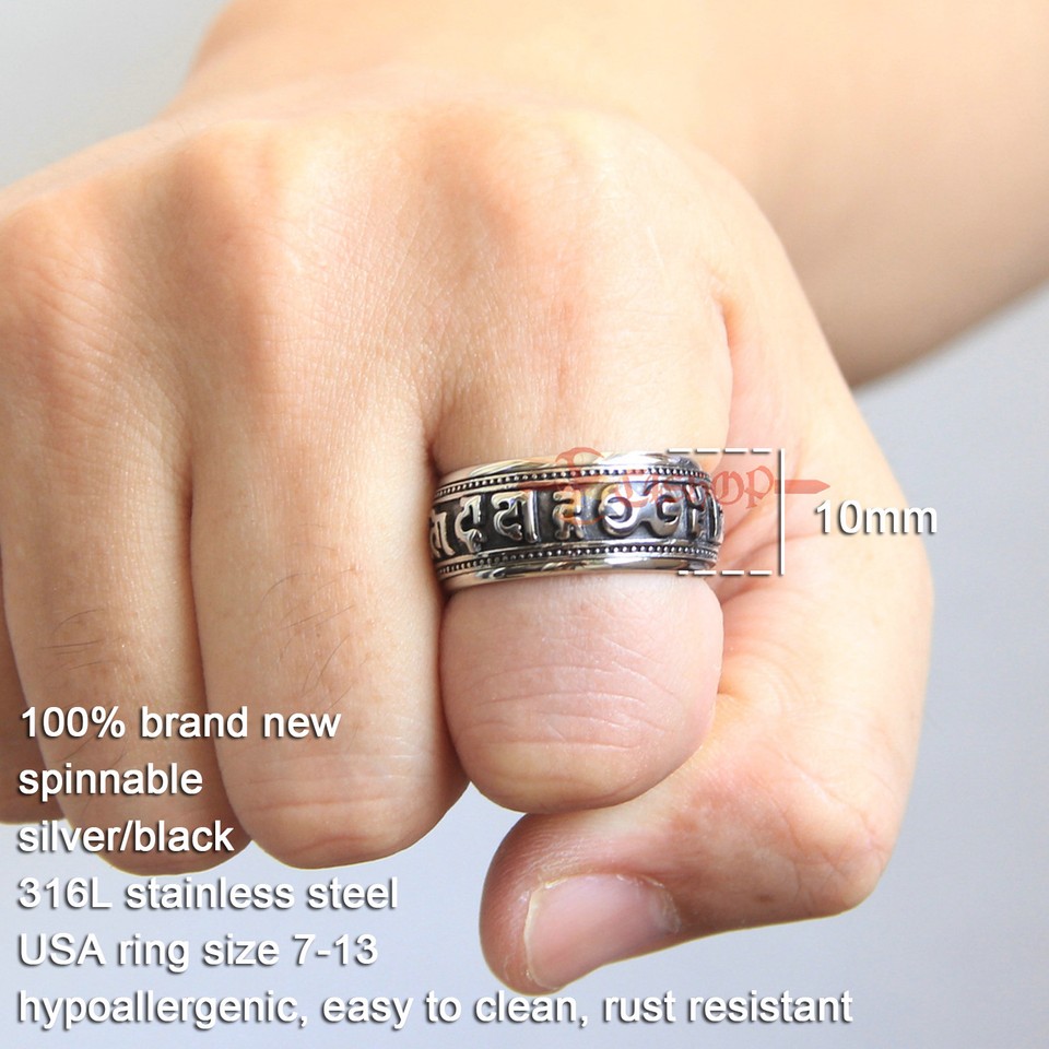 Retro Spinning Tibetan Carved Stainless Steel OM Mani Padme Hum Amulet ...