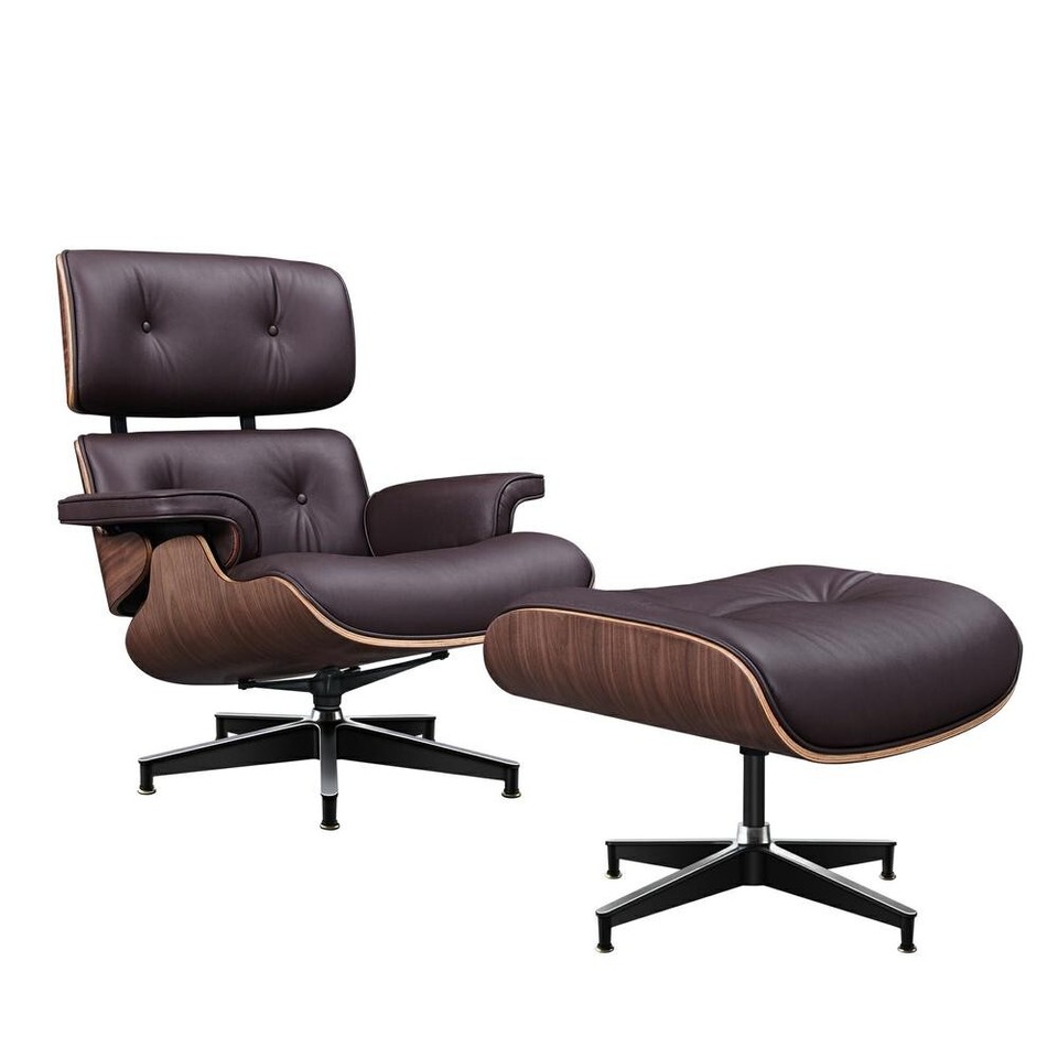 Mid Century Eams Lounge Chair and Ottoman Set Top Grain Leather ...