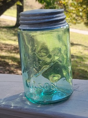 Antique BALL MASON Pint Aqua Jar Triple L Dropped Spur A Beautiful ...
