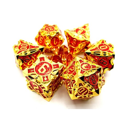 Old School Dice Dice Poly Set - Gold w/Red (7) New | eBay