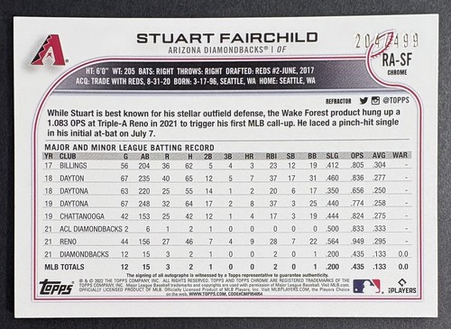 2022 Topps Chrome - Rookie Autographs Stuart Fairchild #RA-SF Refractor ...
