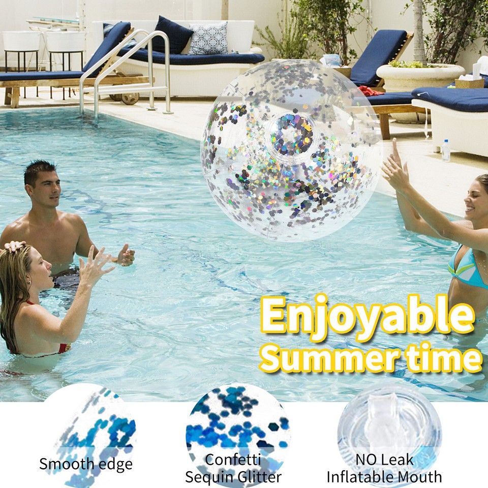 Beach Ball Pool Toys Confetti Glitters Inflatable Clear Swimming Pool ...
