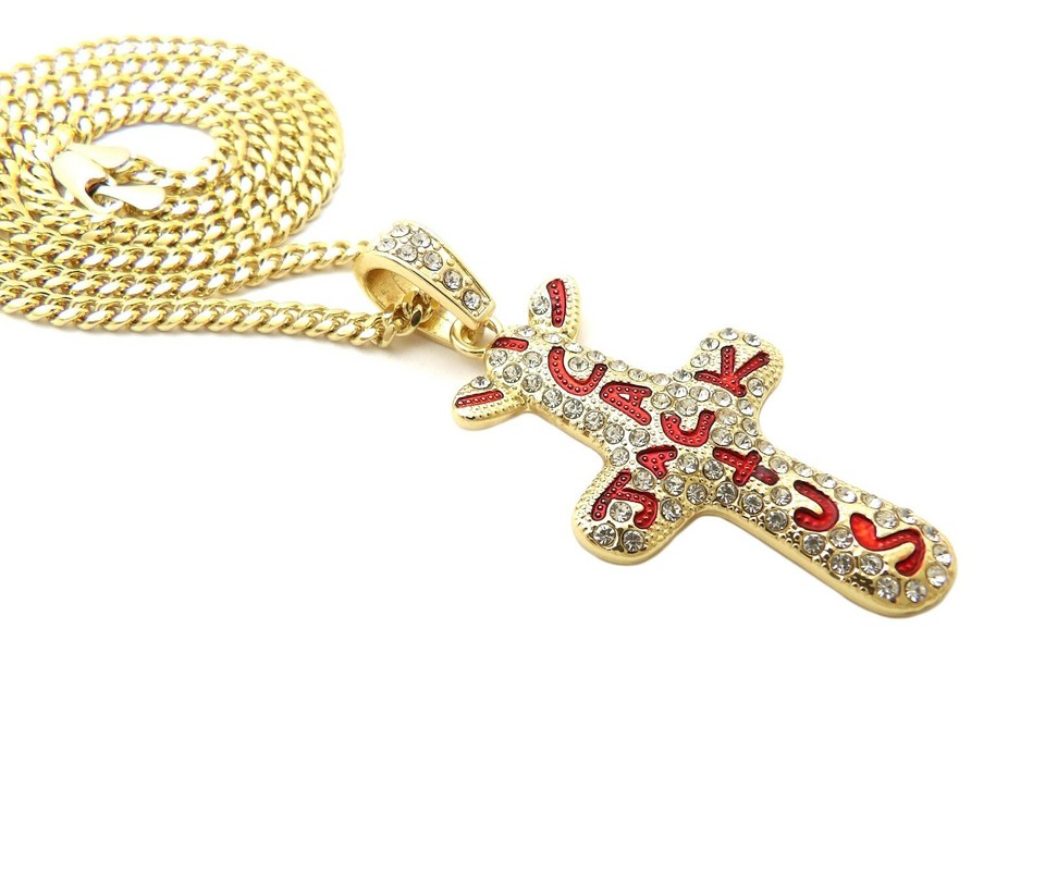 Hip Hop Red Cactus Jack Cross Pendant Box,Cuban,Rope Chain Necklace ...
