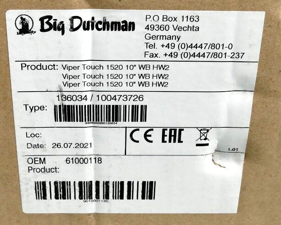 Big Dutchman Viper Touch 1520 10" WB HW2 | 136034 / 100473726 | eBay