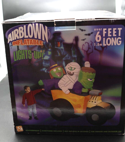 Gemmy 6ft Lighted Airblown Inflatable Hot Rod Frankenstein Witch Mummy ...