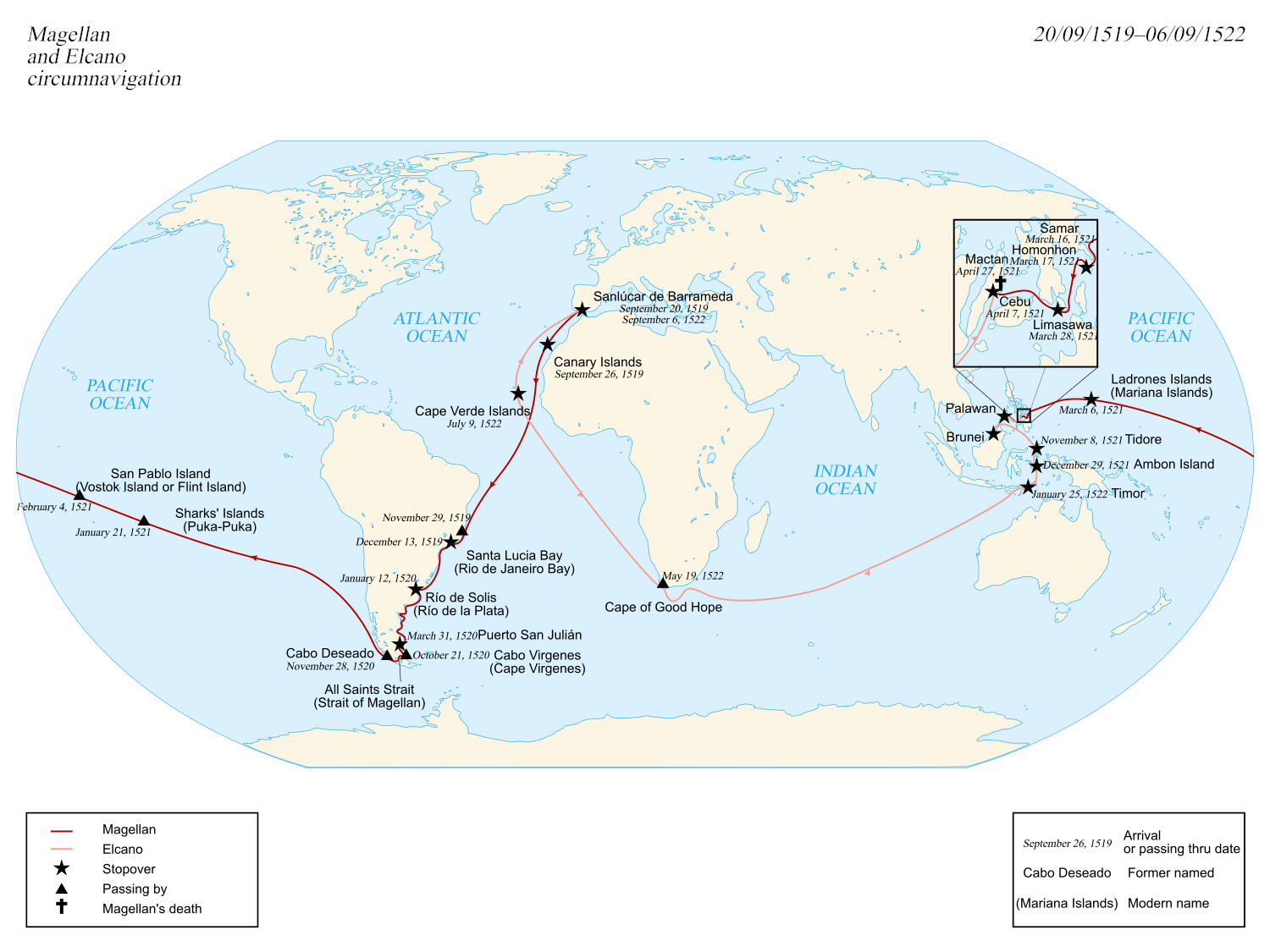Magellan Circumnavigation Voyage around the World 1519 Map Poster PICK ...