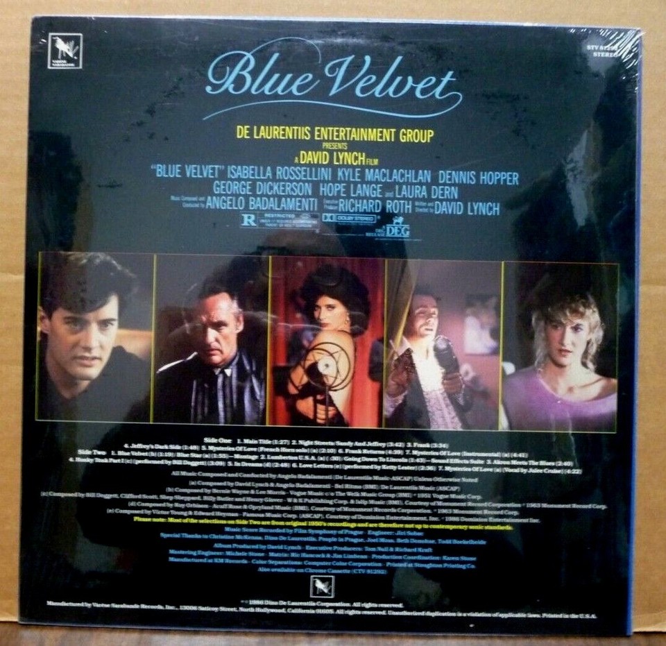 Blue Velvet ANGELO BADALAMENTI Original Soundtrack VARESE SARABANDE LP ...