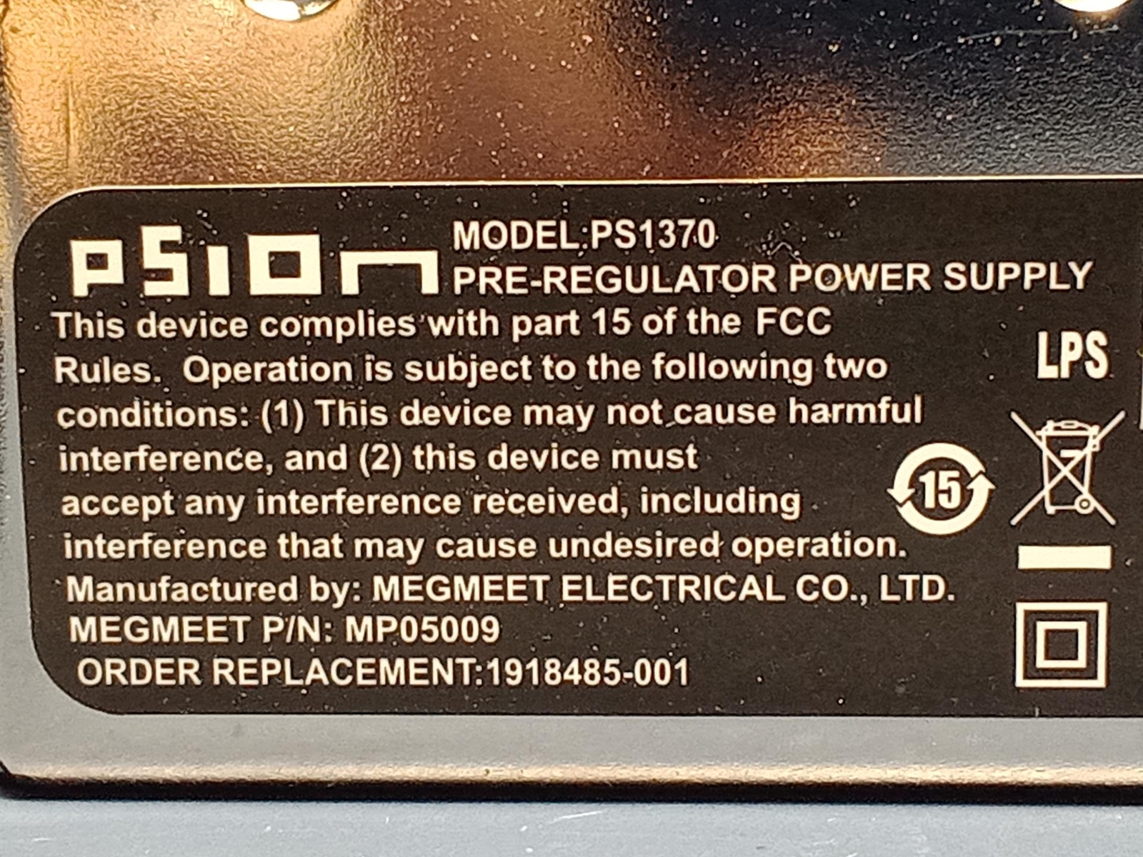 PSION Pre-Regulator Power Supply Model: PS1370 Input: 24V-90V Output ...