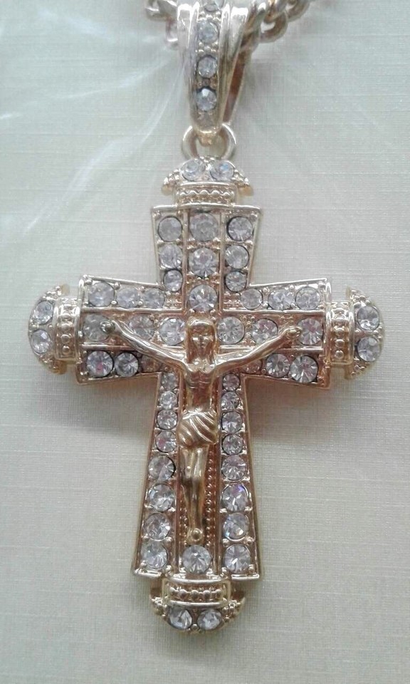 Gold Crucifix Jesus Cross Religious Rap Style Hip Hop Franco Pendant ...