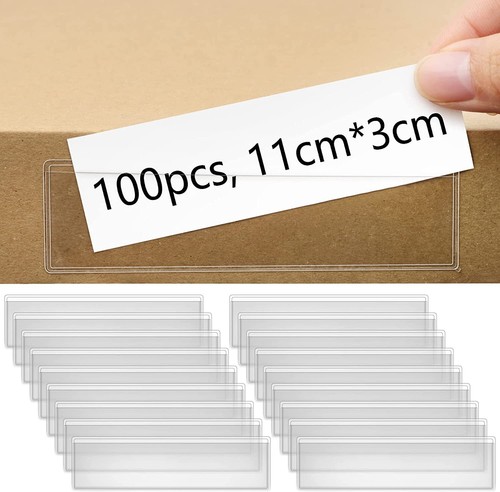 100Pcs Label Holders Clear Plastic Shelf Tags Adhesive Price Tag Holder ...