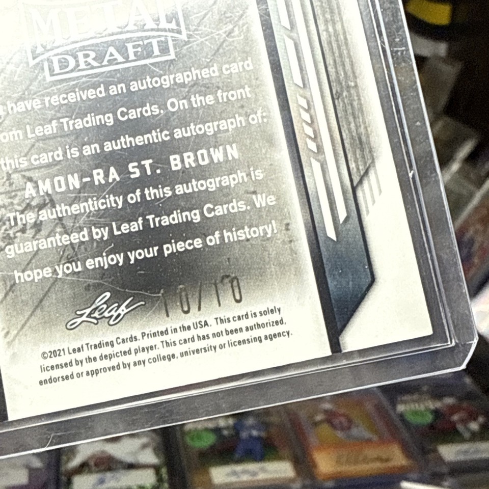2021 Leaf Metal Draft Blue Amon-Ra St. Brown 10/10 Auto USC Lions | eBay