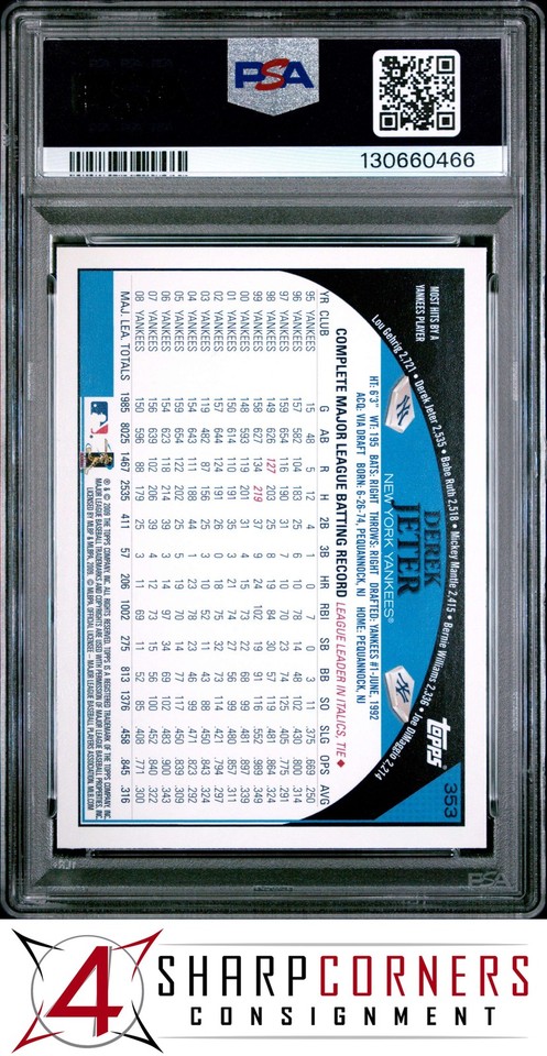2009 TOPPS #353 DEREK JETER YANKEES HOF PSA 10 | eBay