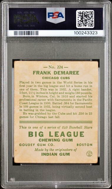 1933 Goudey Frank DeMaree baseball card, PSA graded Good+ 2.5, #224 in ...