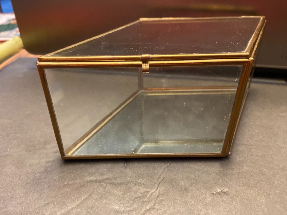 Vintage Brass Angled Glass Display Case Mirror Back Made In Mexico | eBay