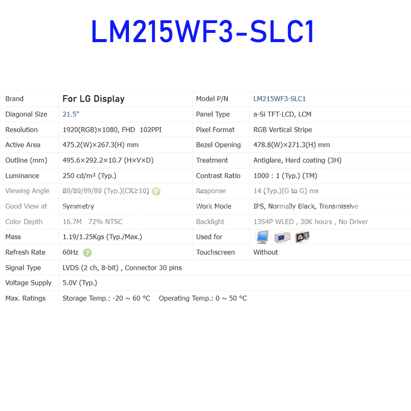 LM215WF3-SLC1 21.5 Inch LCD Display Screen Panel Original for LG ...