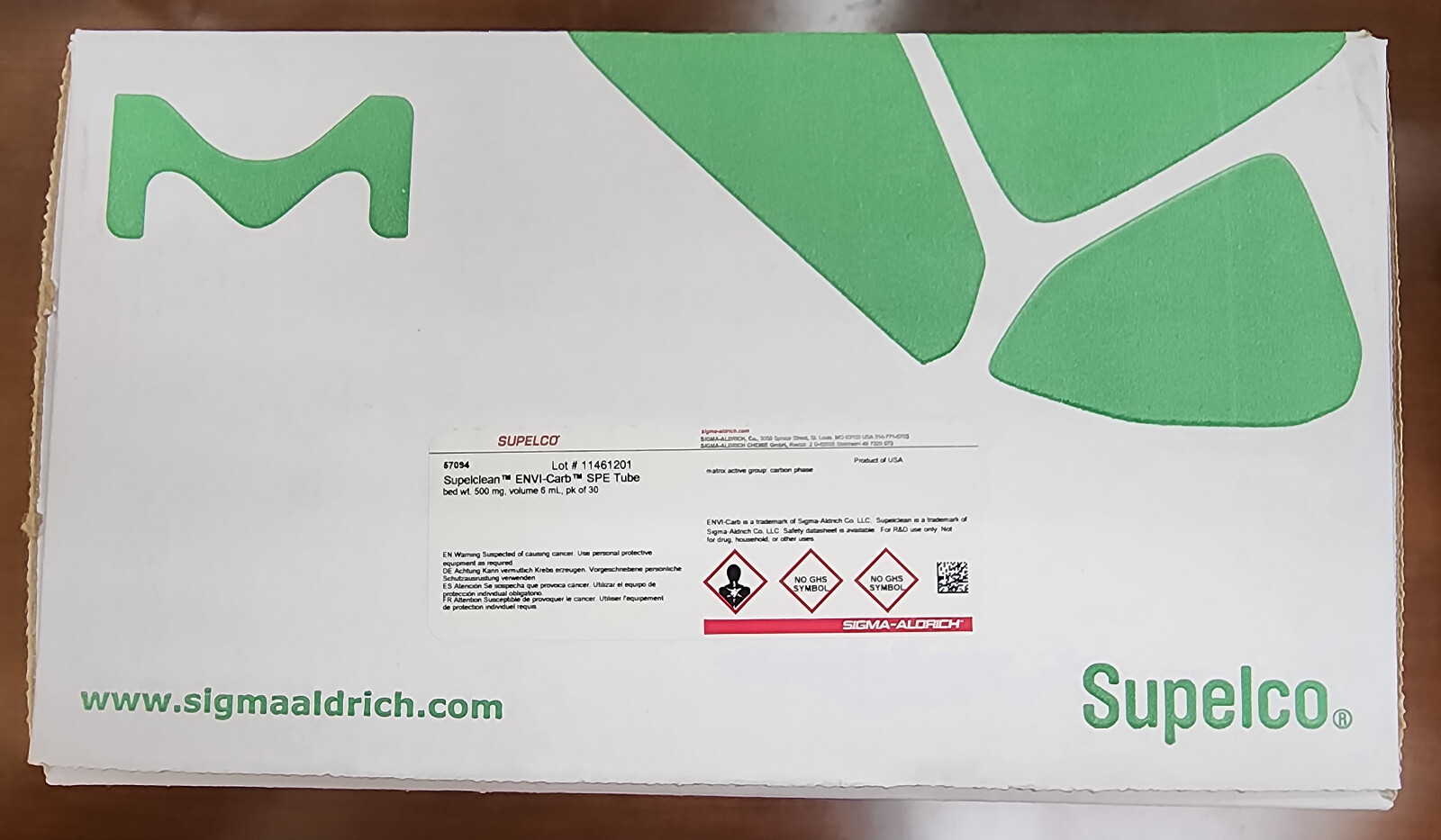 Supelco 57094 Supelclean™ ENVI-Carb™ SPE Tube bed wt. 500 mg, vol. 6 mL ...