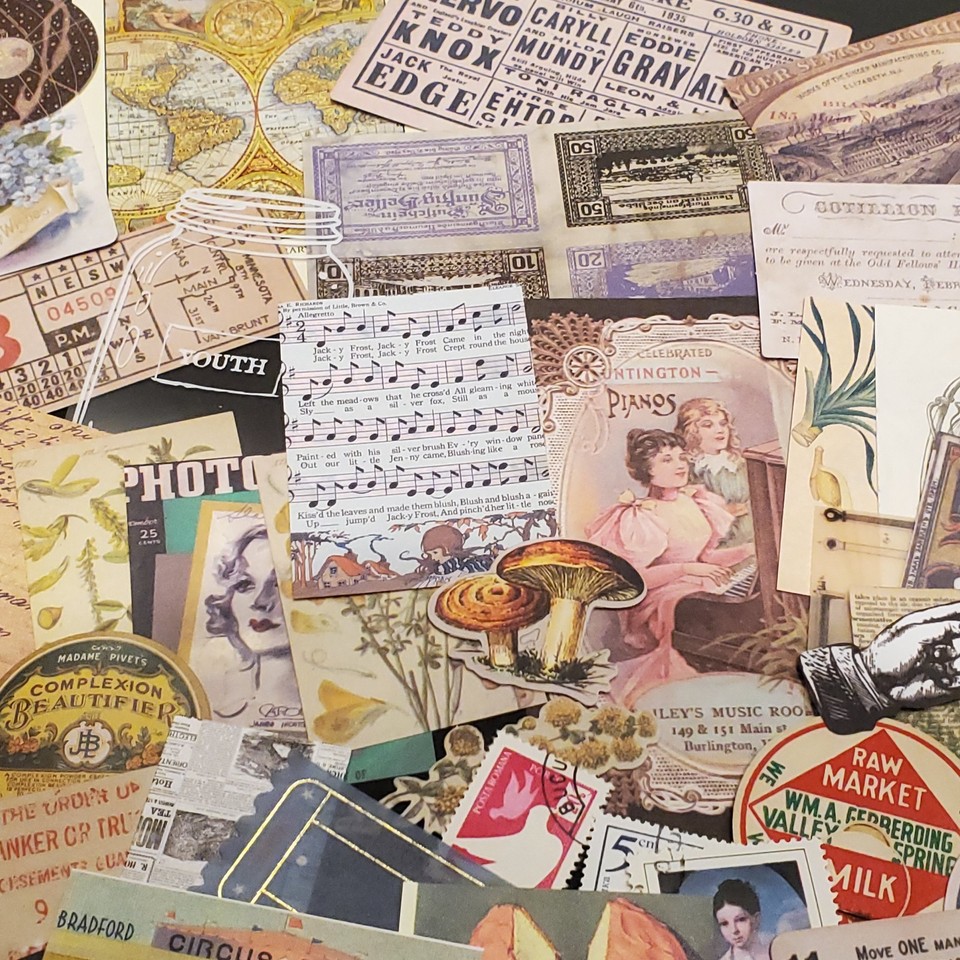 50 Piece Junk Journal Ephemera Pack-Small Vintage-Inspired Scrapbook ...