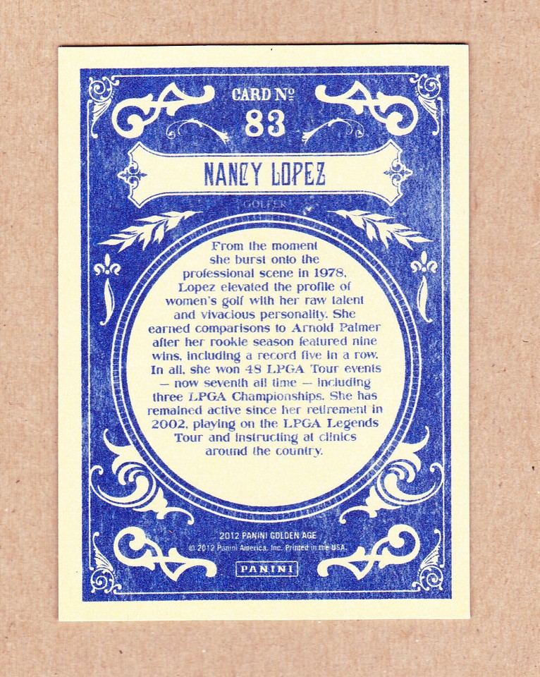 Nancy Lopez signed 2012 Panini Golden Age Golf card #83 | eBay