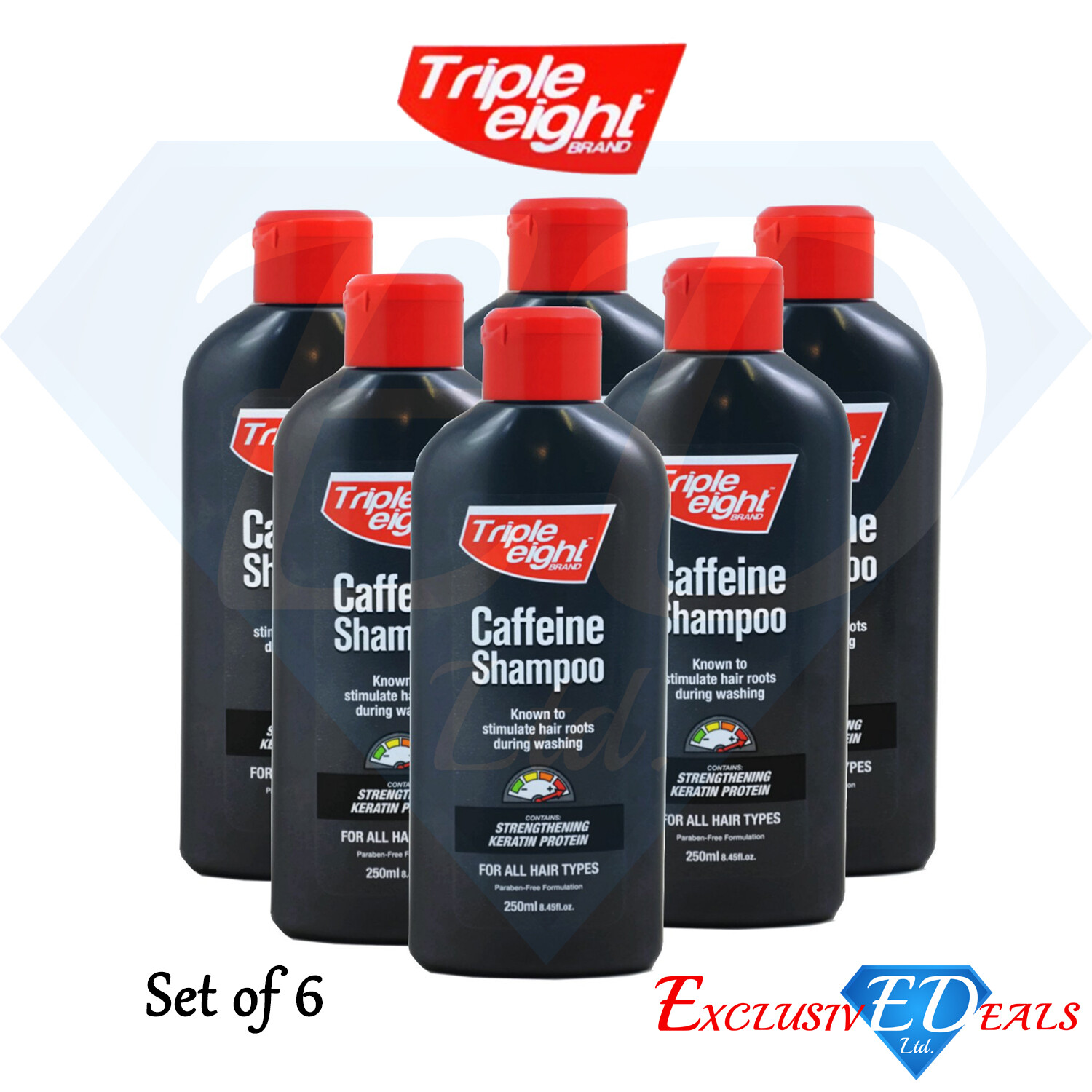 6 x Triple Eight Caffeine Shampoo Keratin Protein Hair Growth - 250ml ...