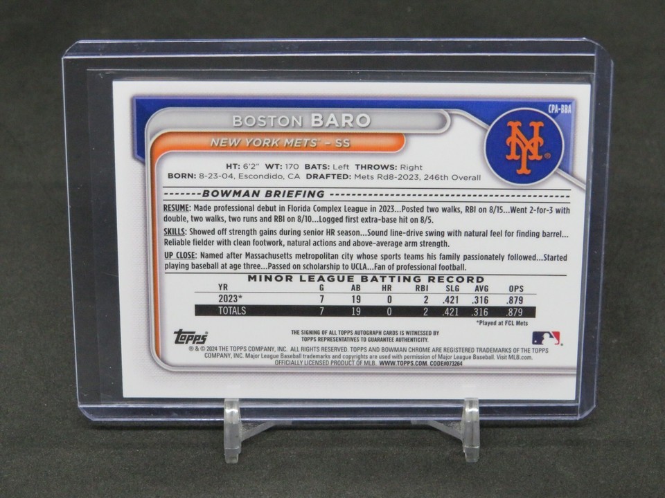 2024 BOWMAN BOSTON BARO 1ST CHROME PROSPECT AUTO NEW YORK METS LG4 | eBay