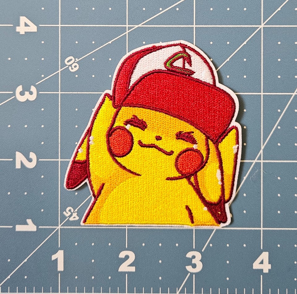 POKEMON PIKACHU WITH CAP CHARACTER EMBROIDERED IRON ON SEW ON PATCH FS ...