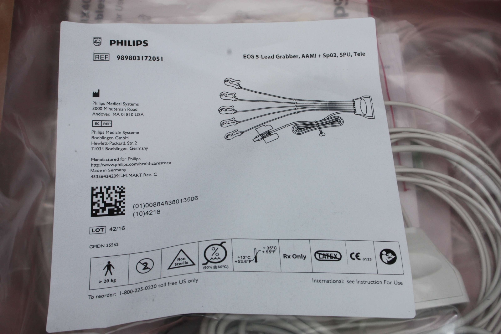 NEW PHILIPS REF 989803172051 ECG 5-Lead Grabber, AAMI + SP02, SPU, Tele ...