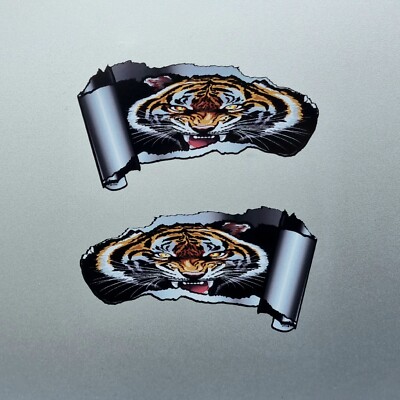2x Angry Bengal Tiger Ripped Metal Slash Vinyl Sticker Decal For Car ...