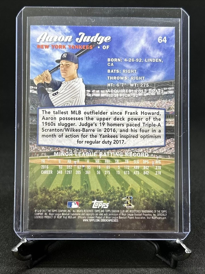 Aaron Judge 2017 Topps Stadium Club Rookie #64 New York Yankees RC HOT ...