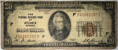 1929 $20 Atlanta Georgia National Currency Note - Fr#1870-F ...