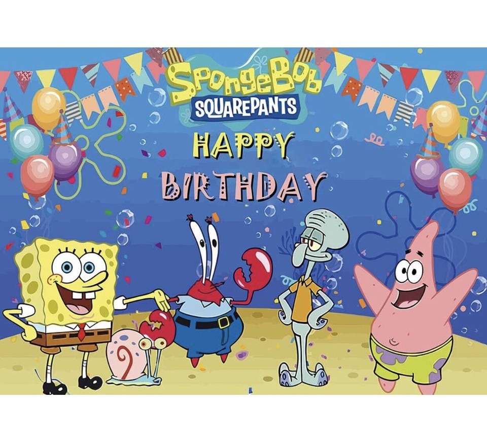 SpongeBob SquarePants Birthday Party Decoration, 5x3.5ft Happy Birthday ...
