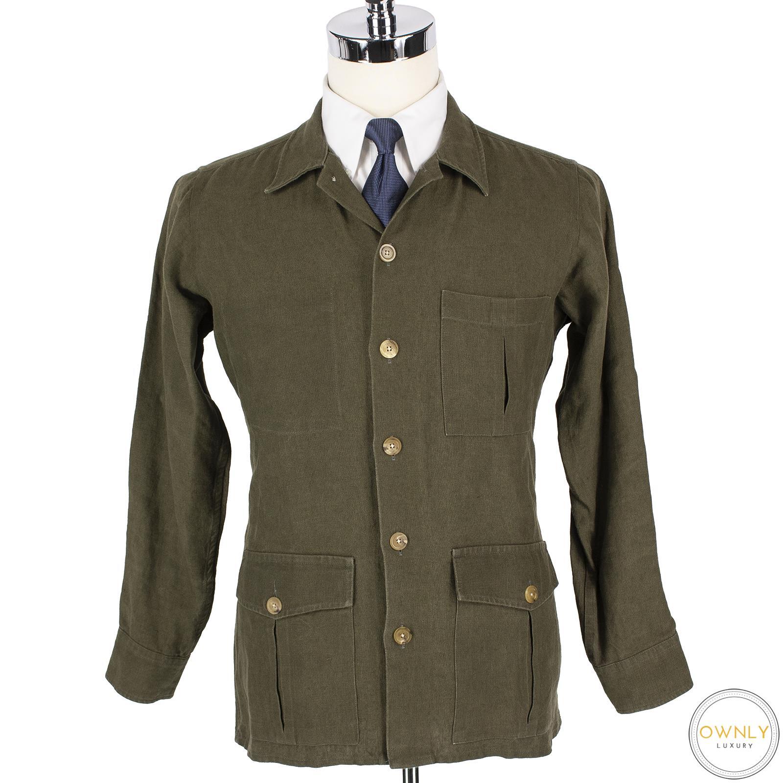 Drake's London Green Linen Hopsack Triple Patch Pkts … - Gem