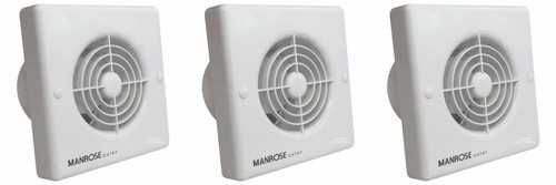 3 x Manrose QF100T "Quiet" Extractor Fans with Timer for 4"/100mm duct ...