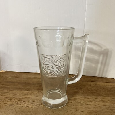 VINTAGE 1960's FALSTAFF Beer Glass Clear Glass Handled Mug Embossed ...