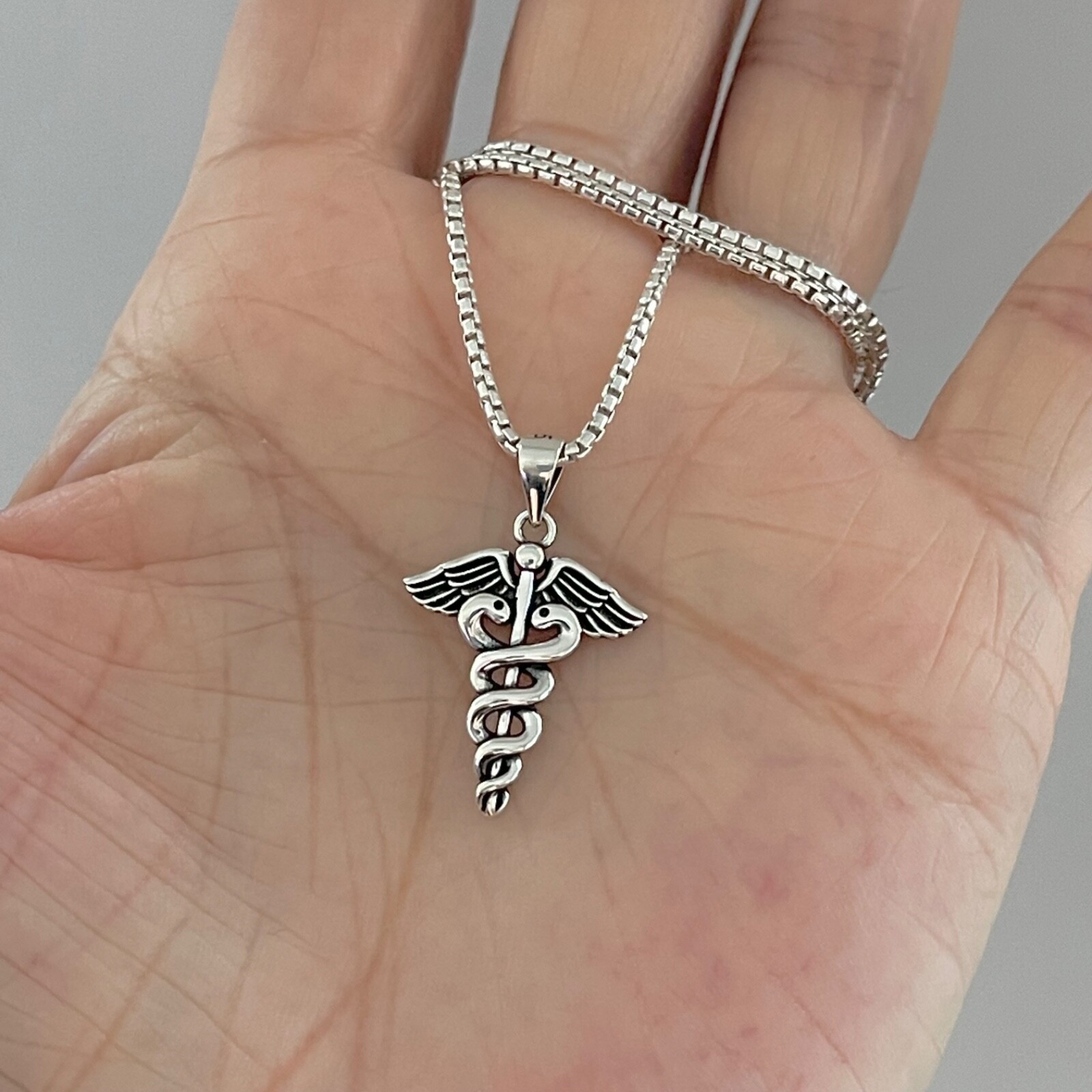 Sterling Silver Caduceus Necklace, Medical Chains, EMT Necklaces, Snake ...