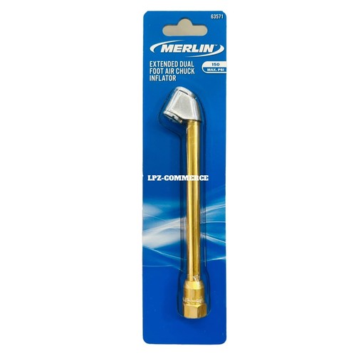 Merlin Extended Dual Port Air Chuck Tire Inflator Gauge 150psi max New ...