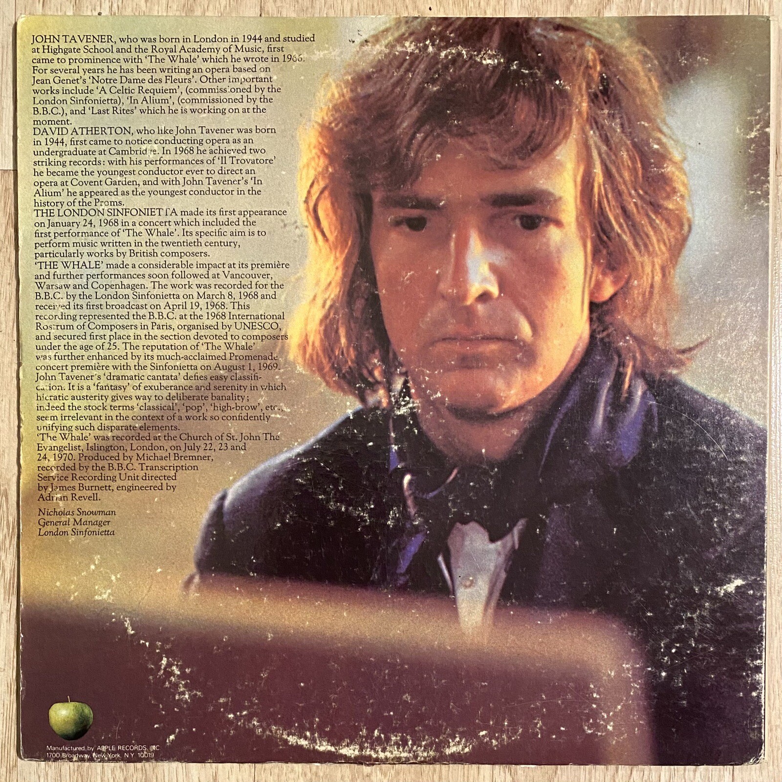 JOHN TAVENER THE WHALE LP APPLE Records VINYL Prog Rock Gatefold EX ...