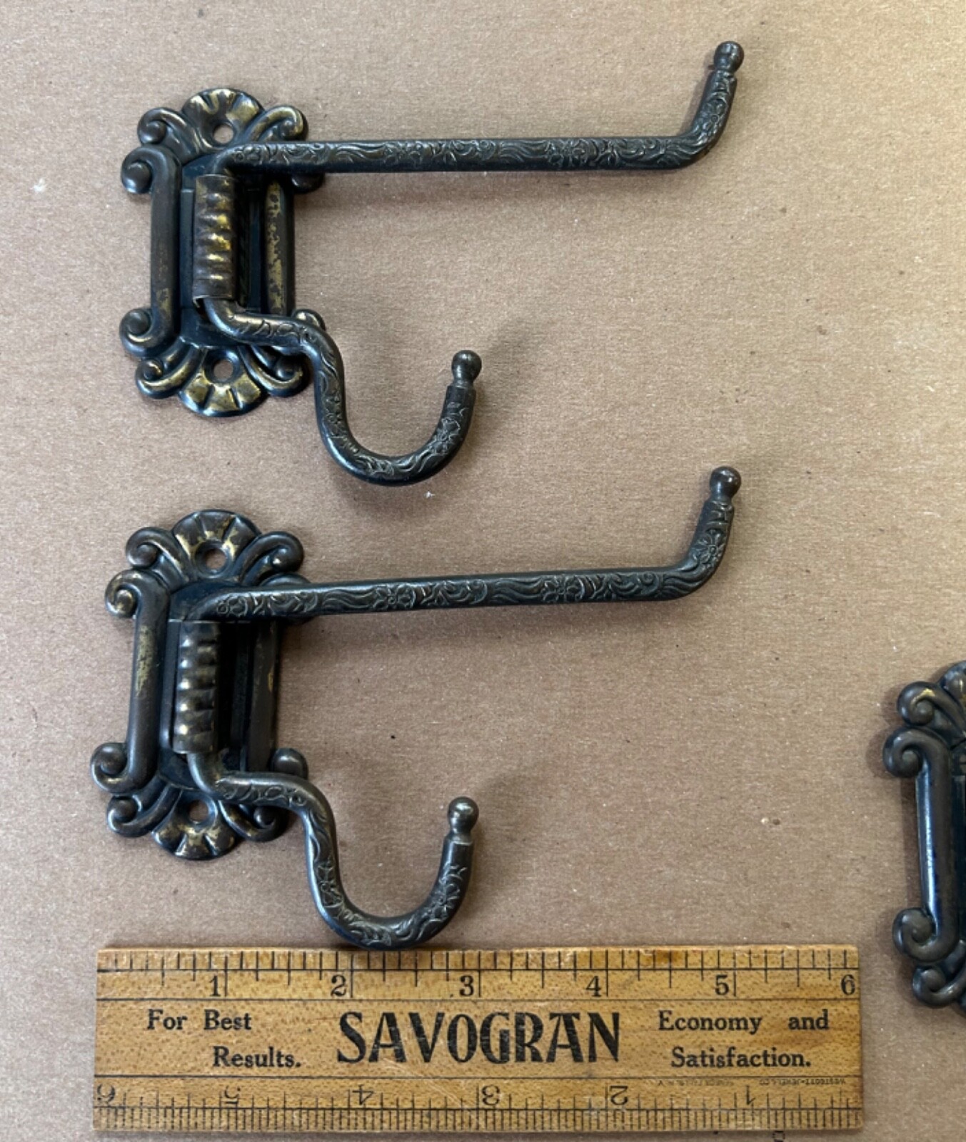 Victorian 3x Eastlake Swing Arm/Folding WALL HOOKS vtg cast iron steel ...