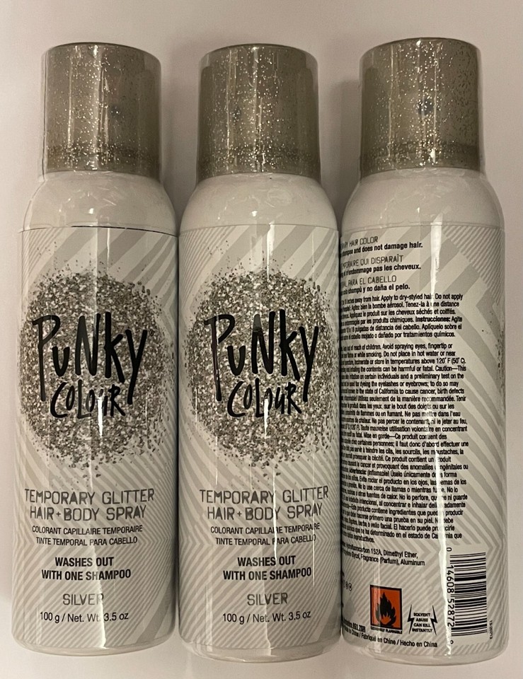 PUNKY COLOR SILVER GLITTER TEMPORARY HAIR & BODY SPRAY 100G/3.5OZ 3 ...