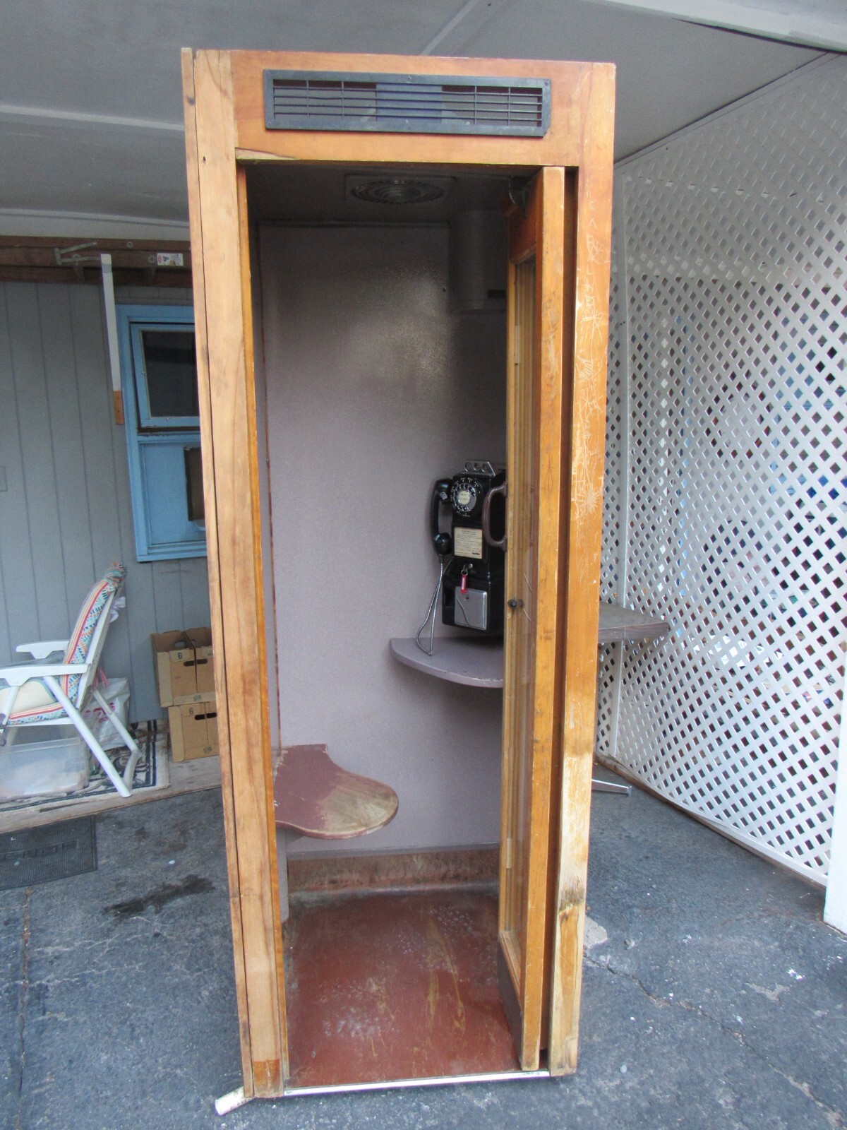 1940-50s Vintage INDOOR WOODEN TELEPHONE BOOTH w/ PHONE Original used ...