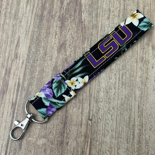 LSU Louisiana State University inspired Floral Fob Key Chain Wristlet ...