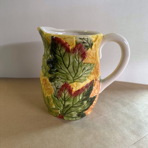 Vintage FTD Ceramic Pitcher With Autumn Leaves Design (has small chip ...