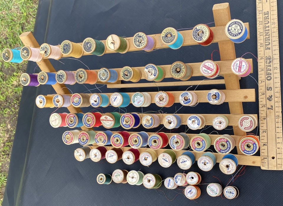 68 Coats And Clark’s Wood Vintage Thread Spools Belding And Display ...